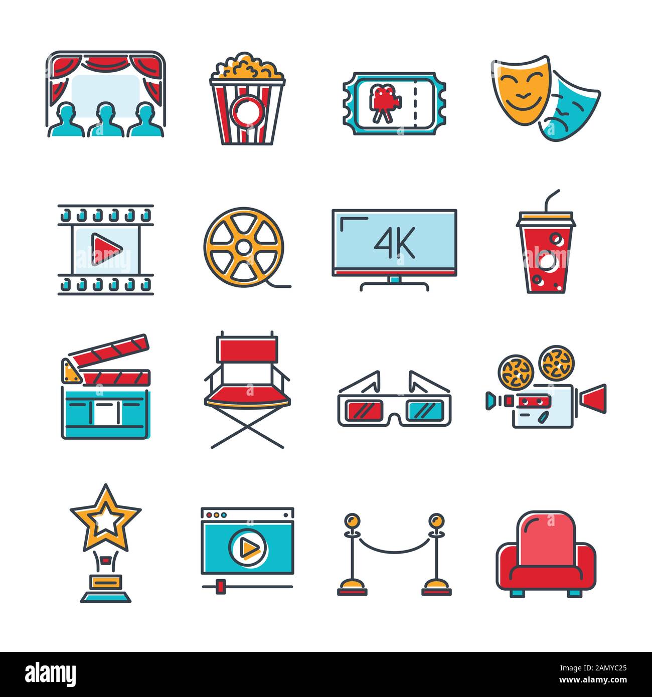 Kino und Film Zeile für Symbole gesetzt Stock-Vektorgrafik - Alamy