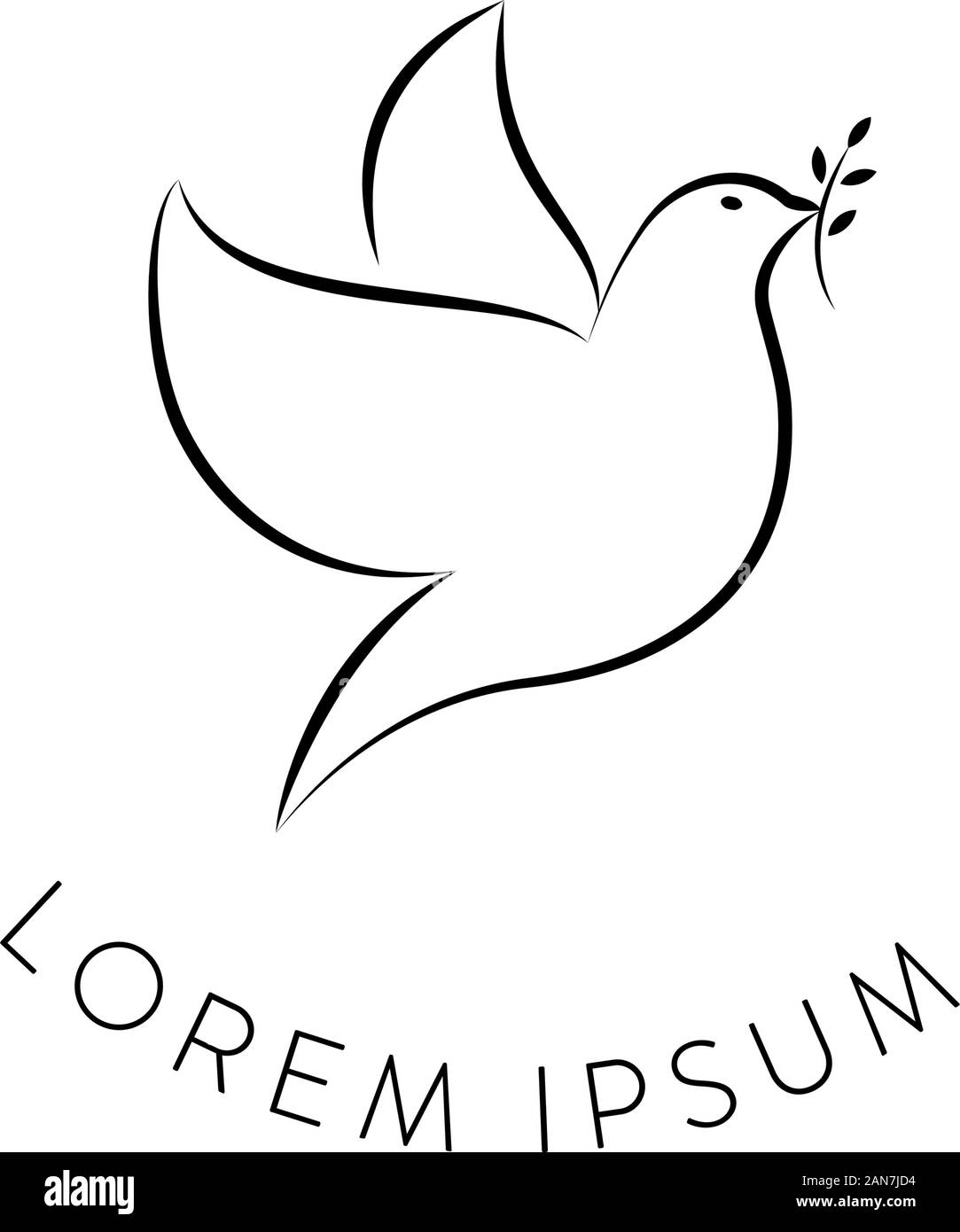 Friedenstaube mit Verzweigung. Flache Linie Design style Vektorgrafiken ...