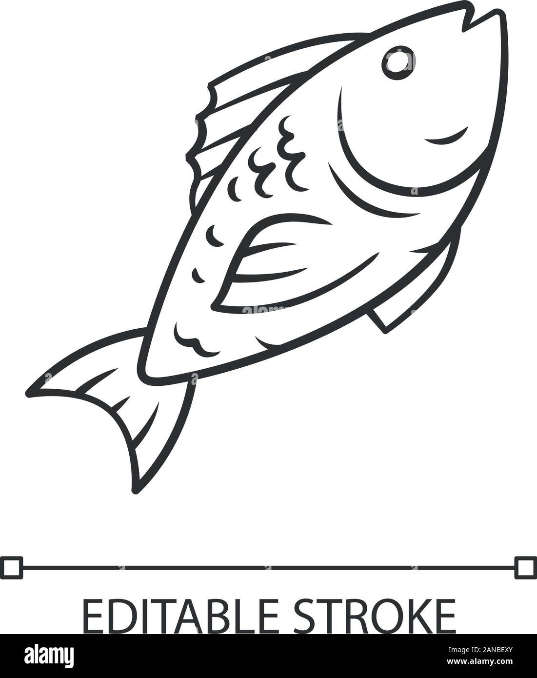 Fisch lineare Symbol. Menü im Restaurant. Fischarten. Unterwasser meer ...