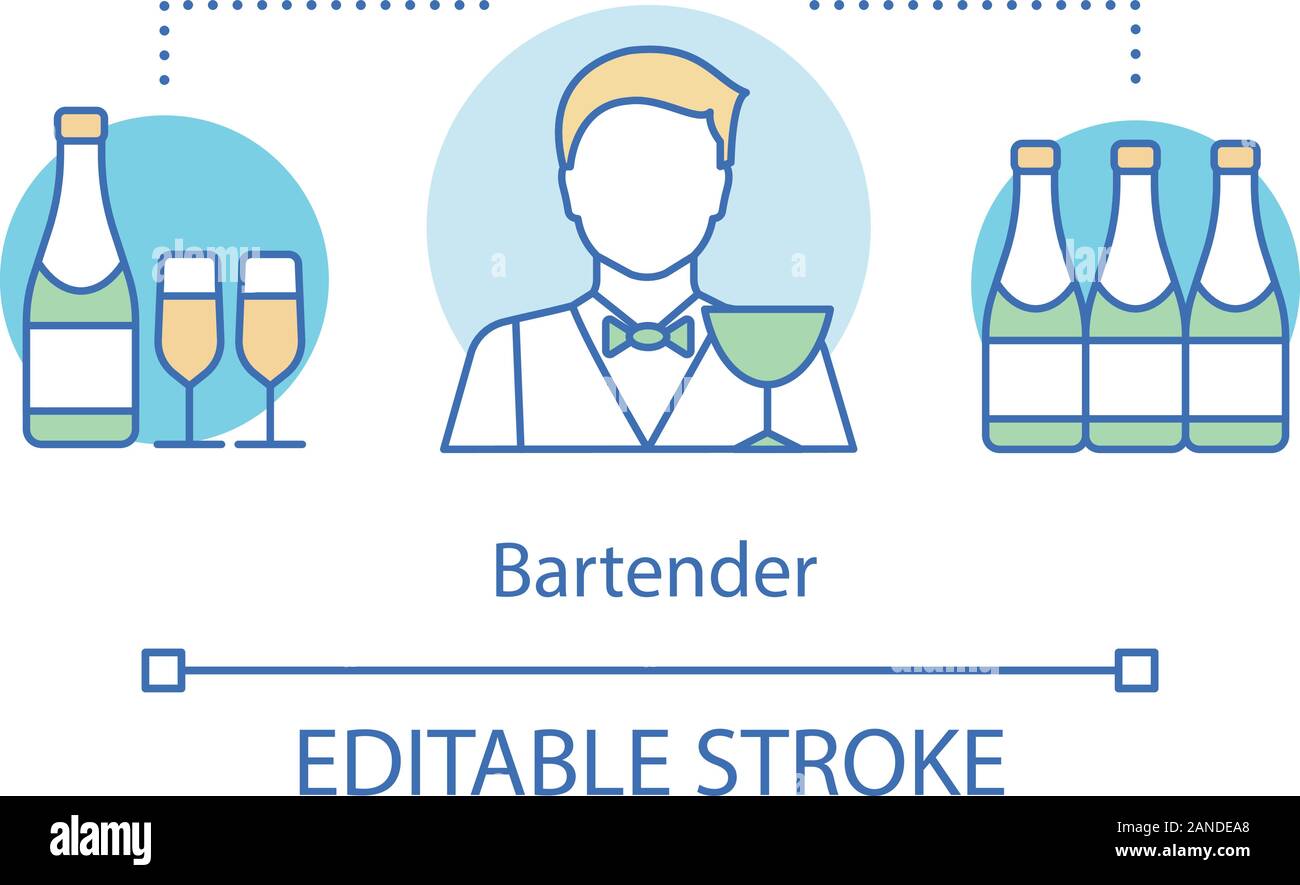 Barkeeper Konzept Symbol. Barkeeper, Barkeeper Idee dünne Linie Abbildung. Restaurant, Bar ...