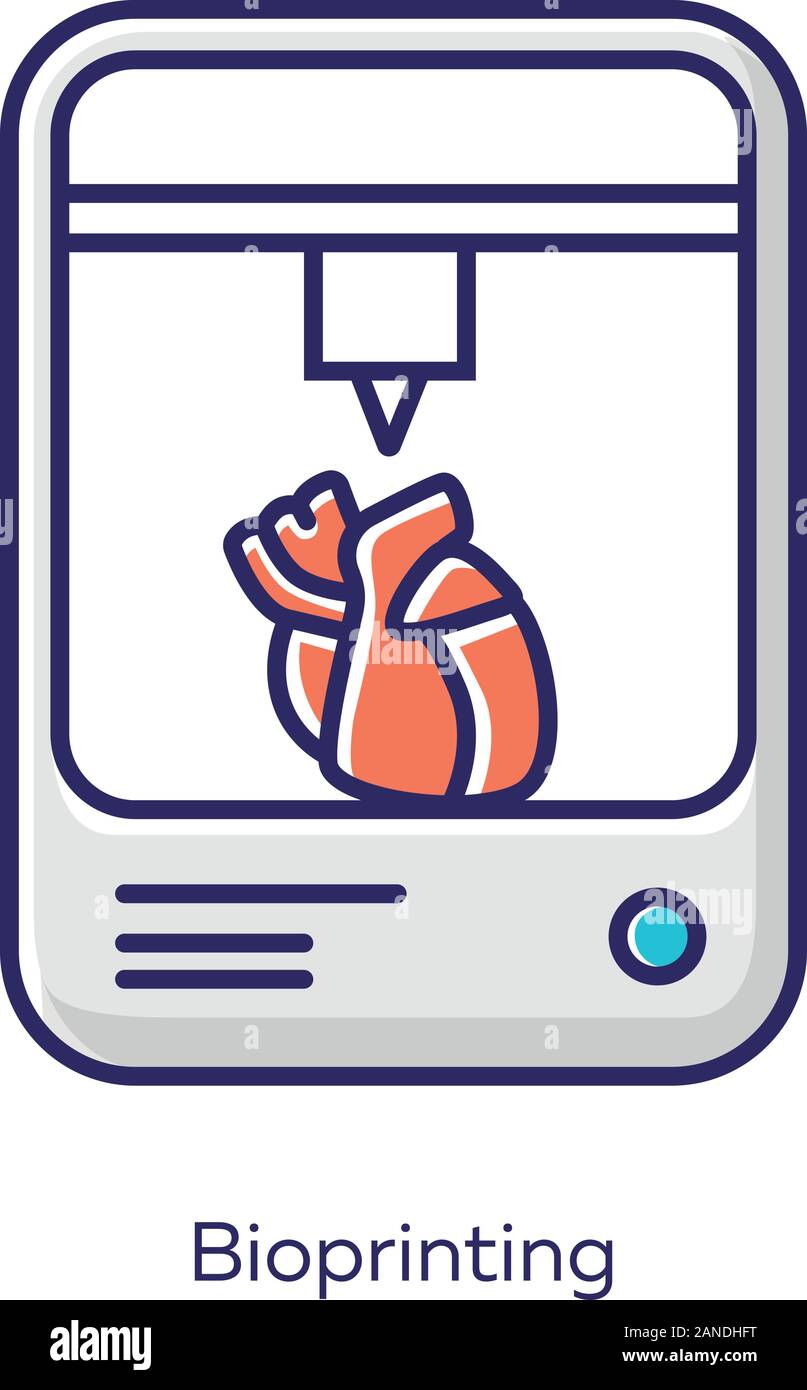 Bioprinting weiße Farbe Symbol. Künstliches Herz 3D-Druck. Lebendige ...