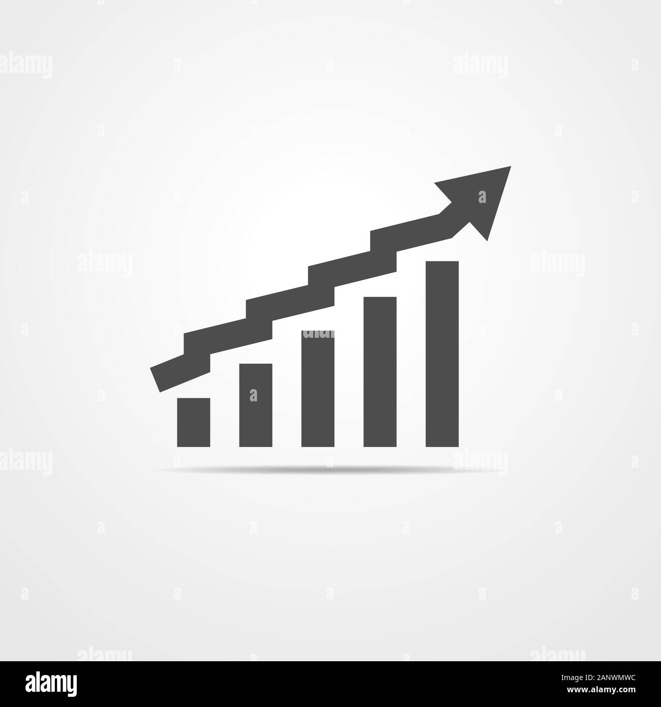 Wachsende Balkendiagramm Symbol mit steigenden Pfeil. Finanzielle Prognose graph. Schwarz das ...