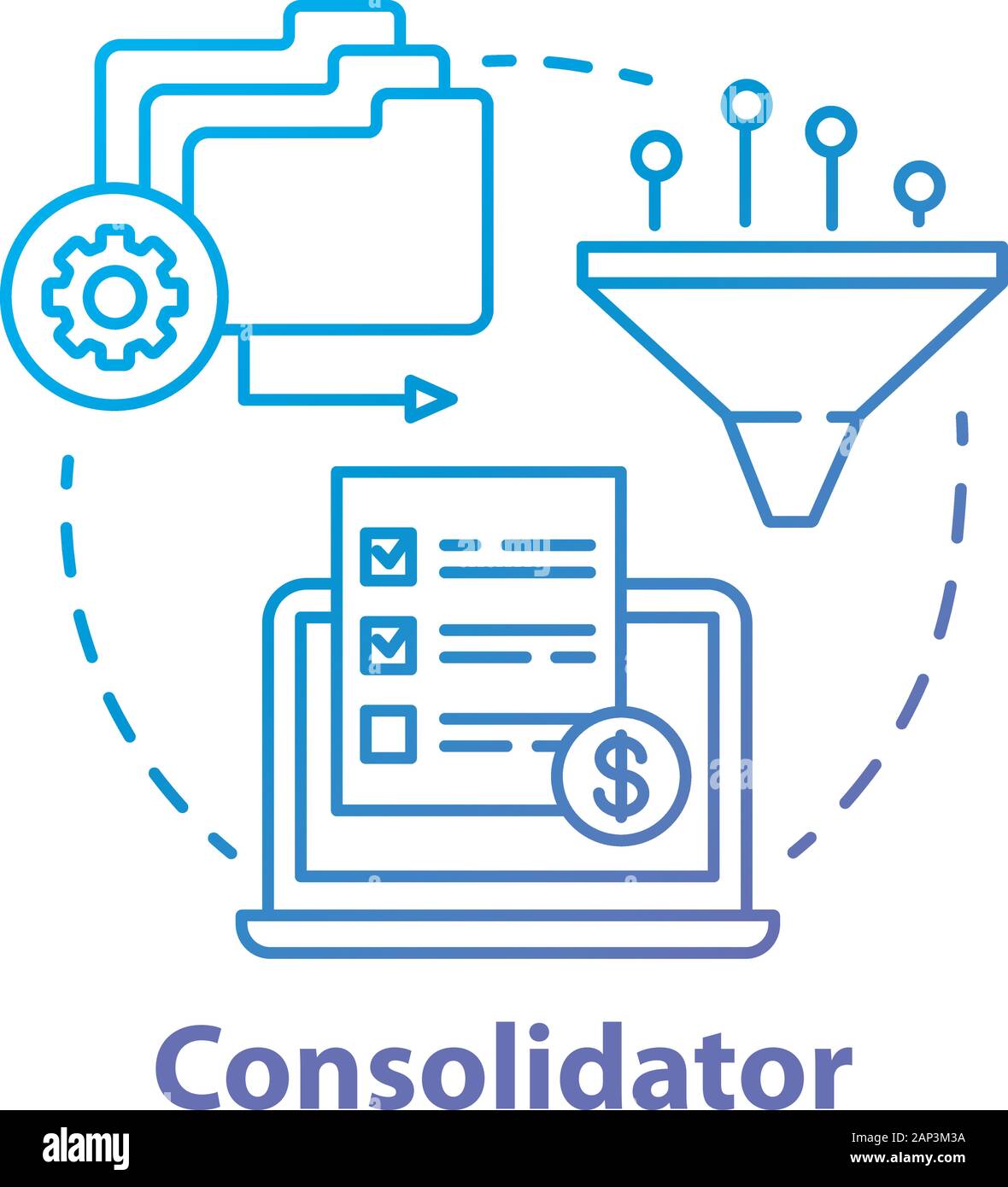 Consolidator Konzept Symbol. Abrechnung Idee dünne Linie Abbildung. Die ...