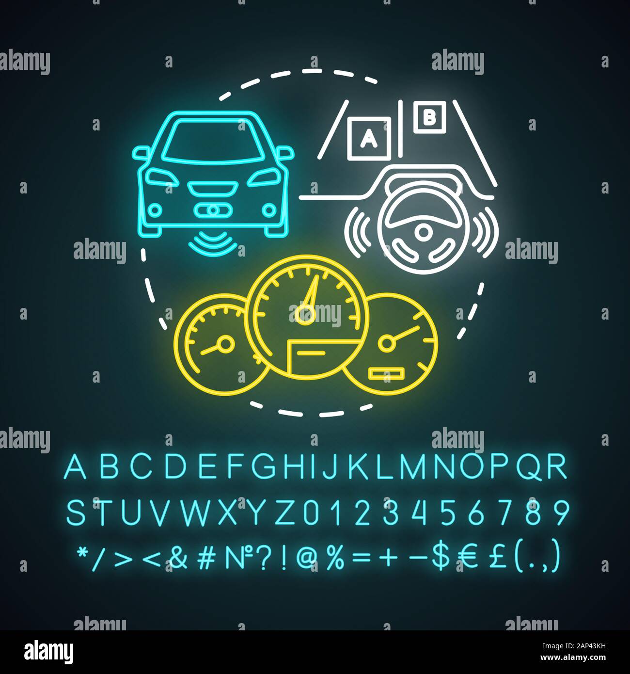 Adaptive Cruise Control Neon Licht Konzept Symbol. Selbstfahrer Auto ...