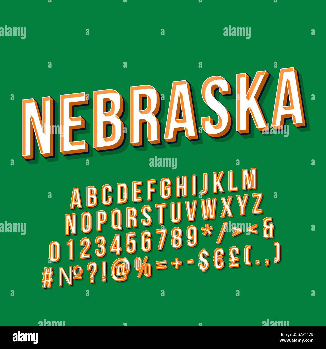 Nebraska vintage 3d Vektor Schriftzug. Retro bold Font, Schrift. Pop ...