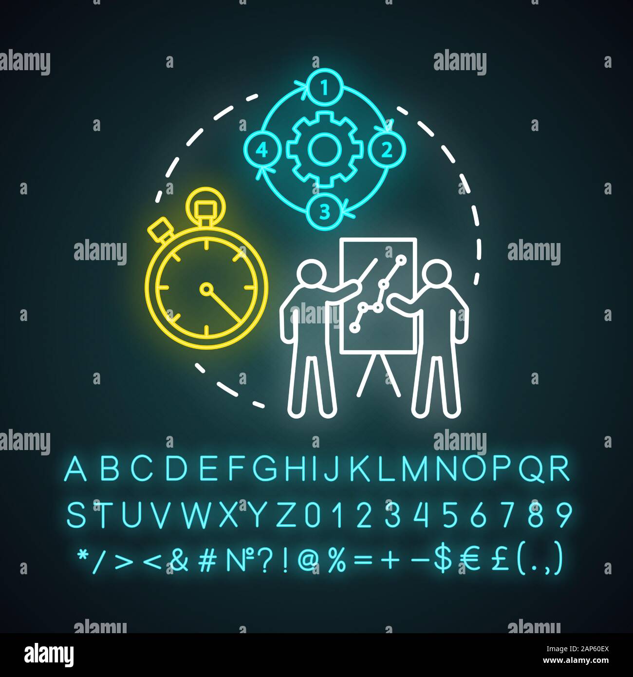 Projekt base Struktur Neon Licht Konzept Symbol. Corporate training ...