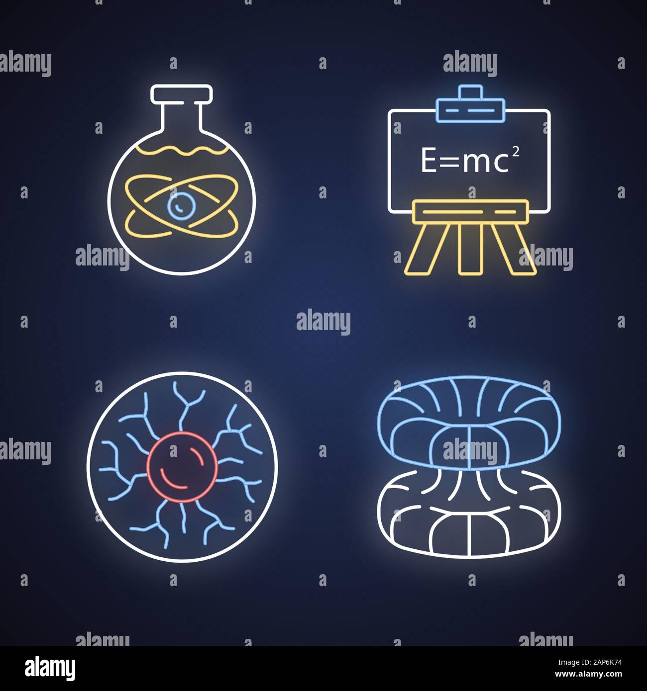 Physik Zweige Neon Licht Symbole gesetzt. Chemie-, moderne-, Plasma ...
