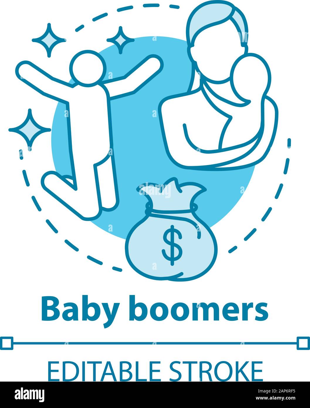 Baby boomers Konzept Symbol. Generation Idee dünne Linie Abbildung ...