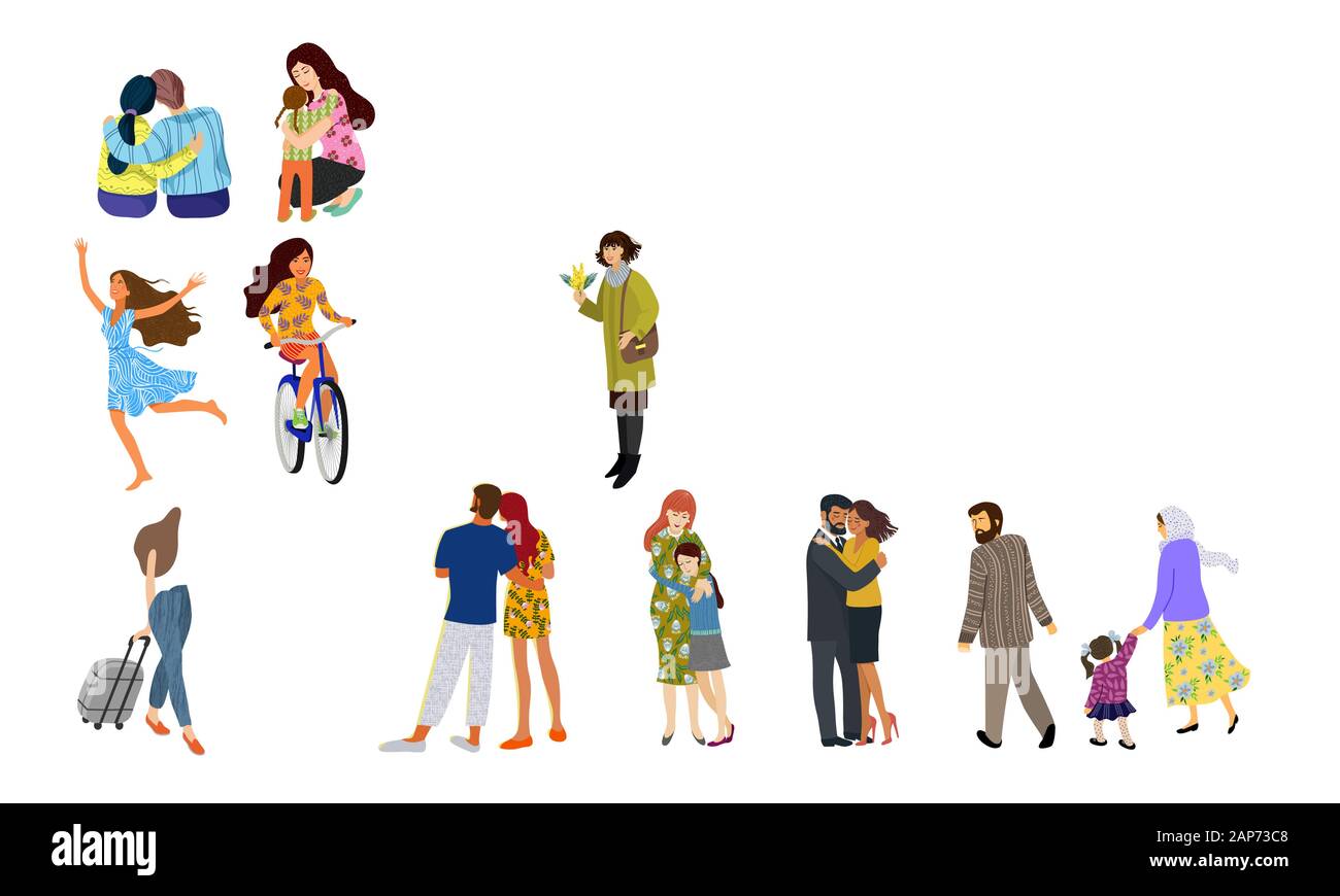 Masse der Leute auf weißem Hintergrund. Große Gruppe von Männern und ...