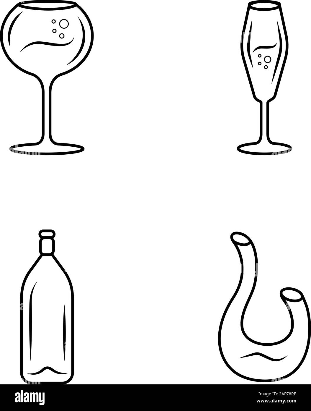 Dessert und Sekt lineare Symbole gesetzt. Verschiedene Arten von ...