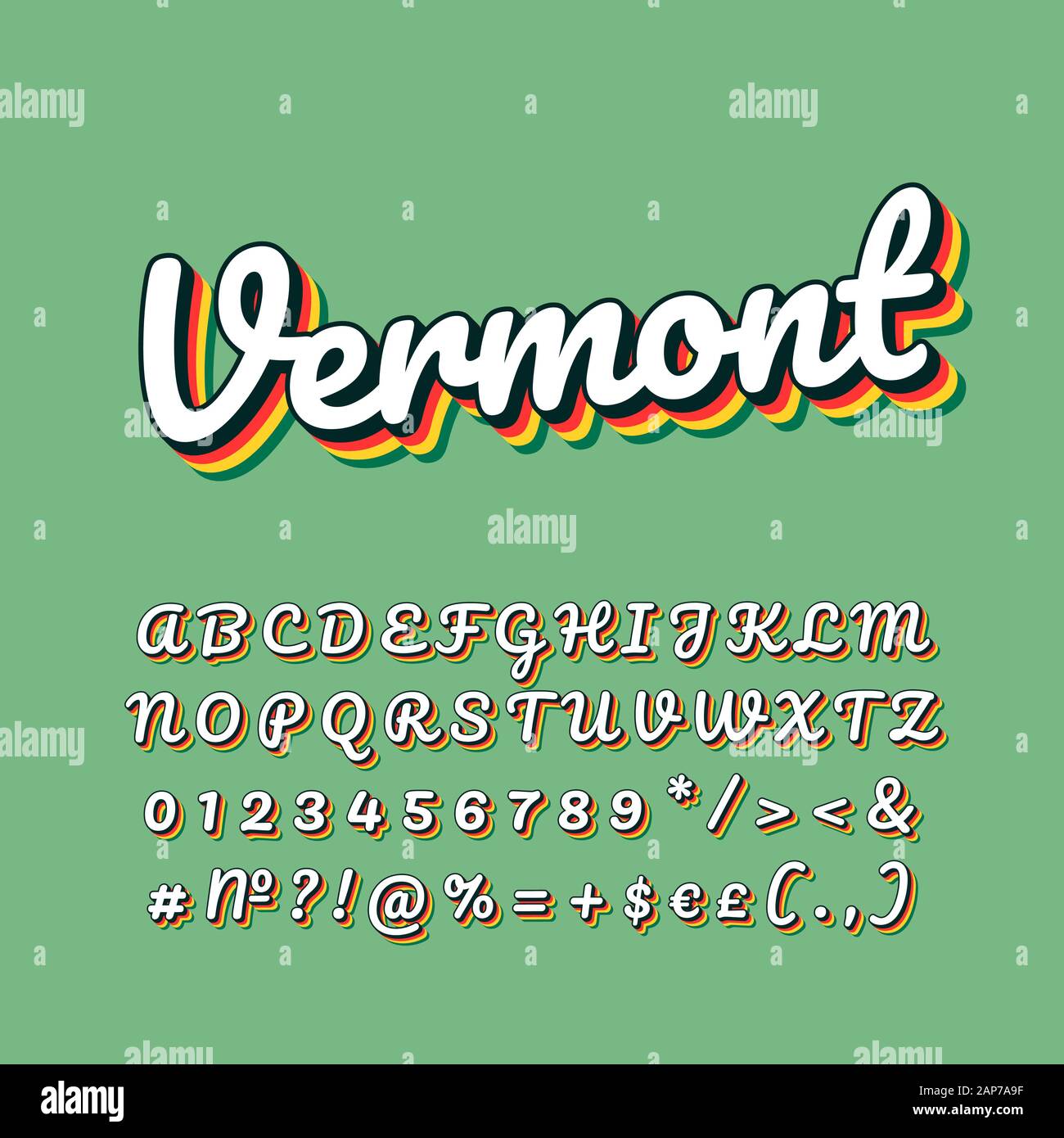 Vermont vintage 3d Vektor Schriftzug. Retro bold Font, Schrift. Pop Art ...