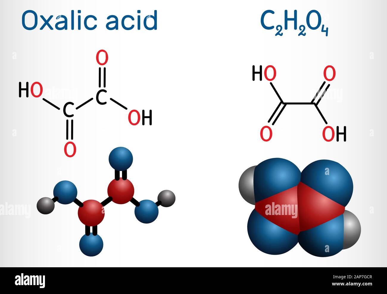 Oxalsäure C2H2O4-Molekül. Es ist Dicarbonsäure. Strukturelle chemische ...