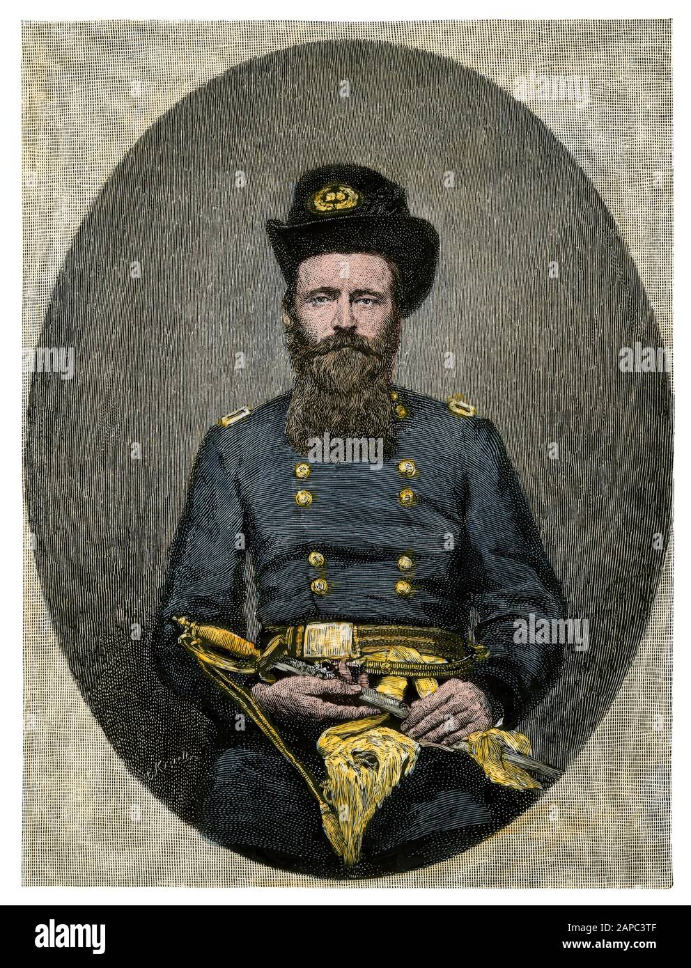 Brigader-General Ulysses S. Grant, 1861. Handfarbener Holzschnitt eines ...