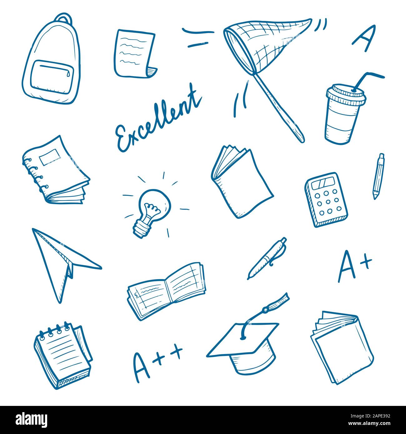 Hand gezeichnet von Hochschule, Studium Schule Element und gute Noten ...