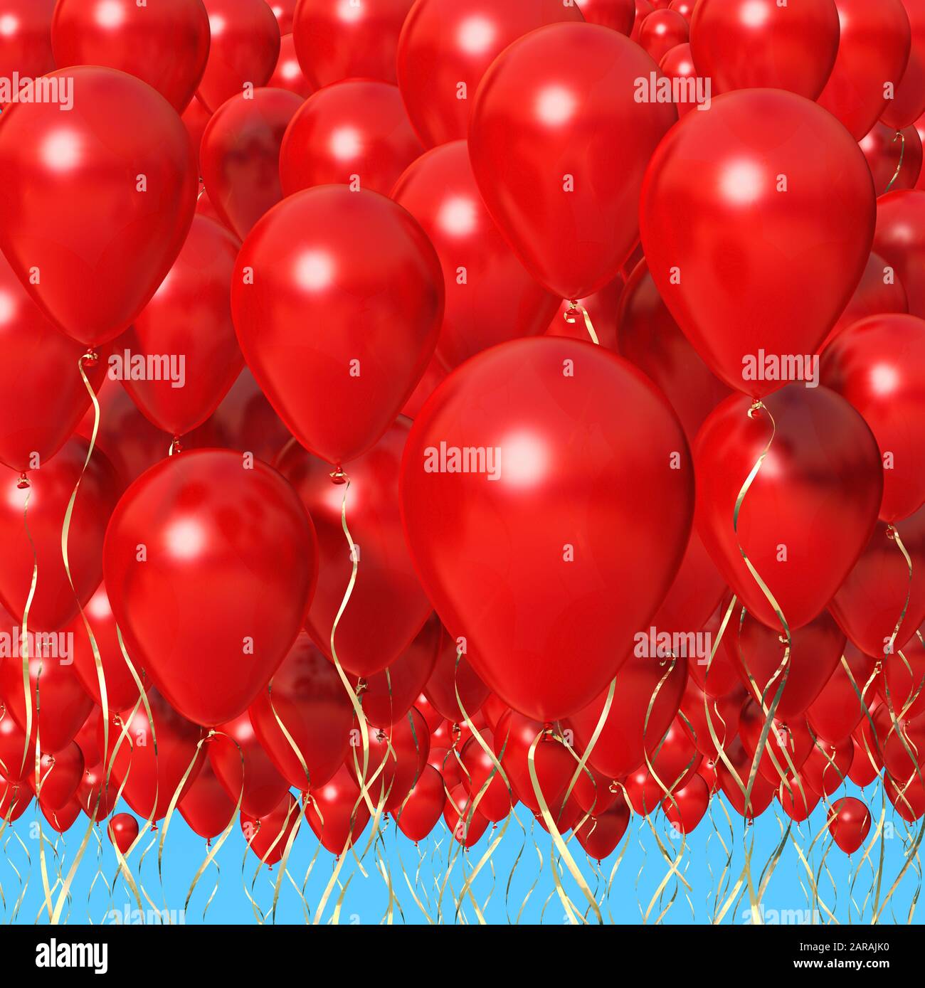 Rote Luftballons drängten sich gegen einen blauen Himmel. 99 rote ...