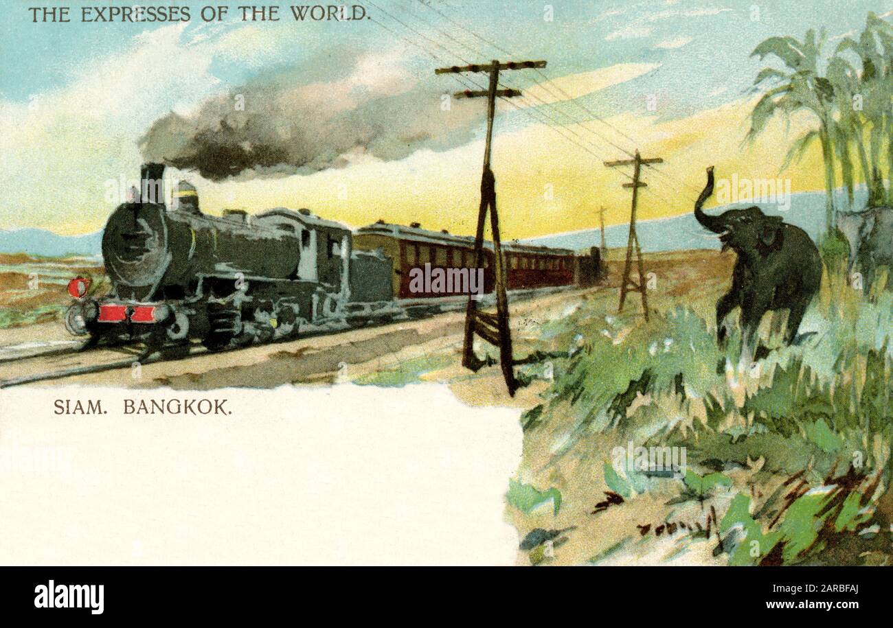 Dampfstraßenbahn in Bangkok, Siam (Thailand). Datum: Ca. 1900 ...