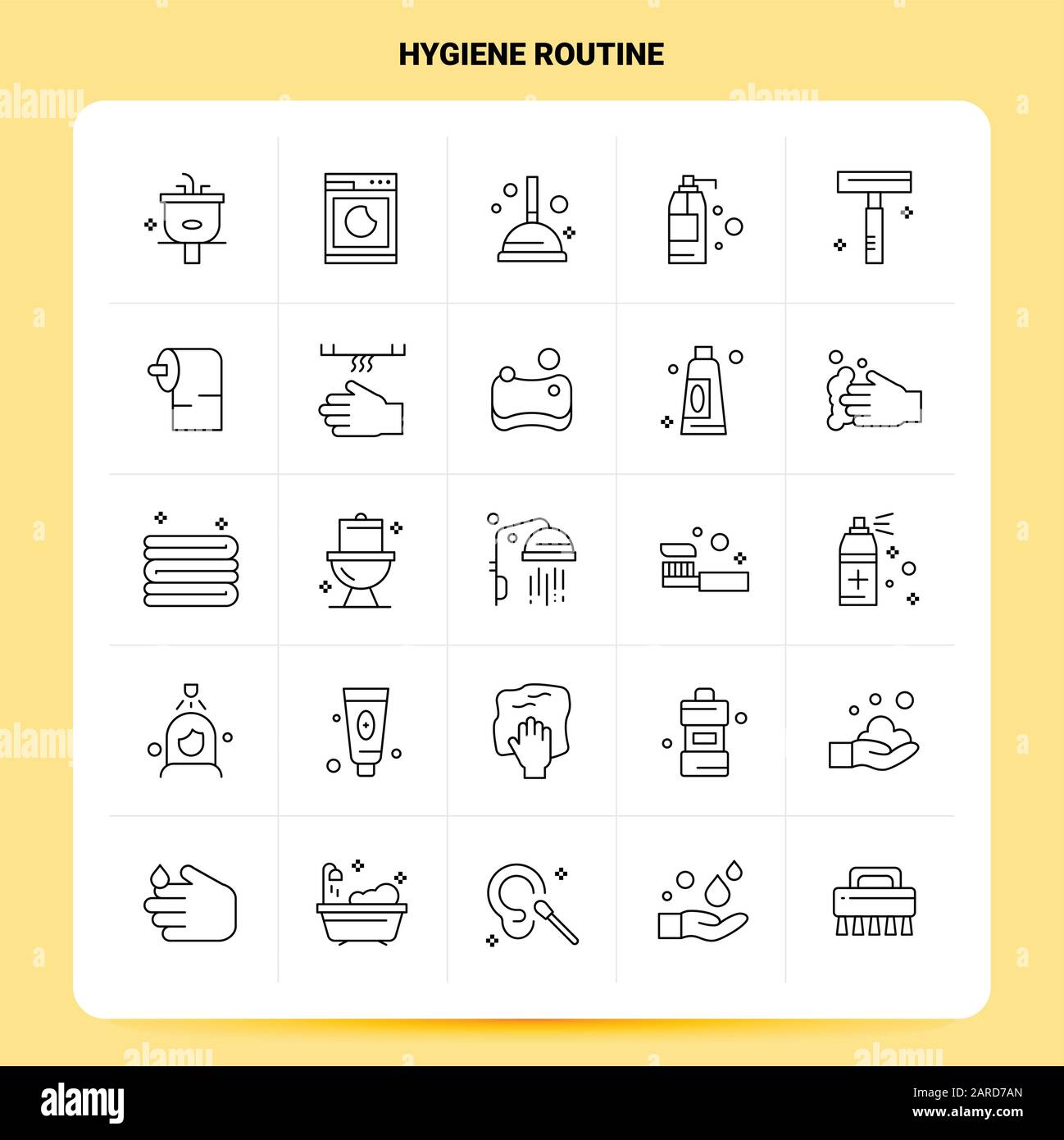 Übersicht 25 Hygiene-Routine-Symbolsatz. Vektorliniendesign Schwarze ...