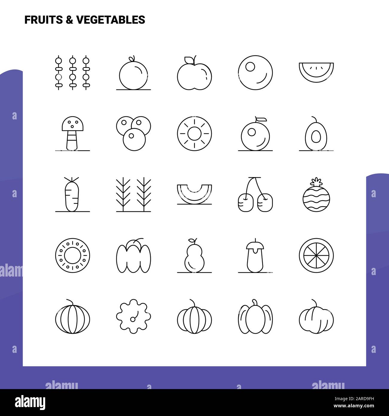Set mit Symbolen Für Obst- und Gemüsesorten mit 25 Symbolen. Vector ...