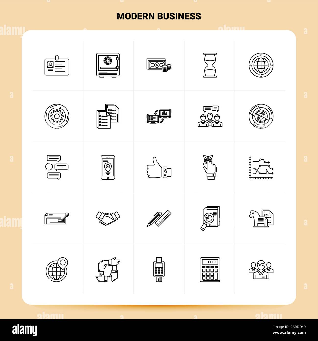Übersicht 25 Modern Business Icon Set. Vektorliniendesign Schwarze ...