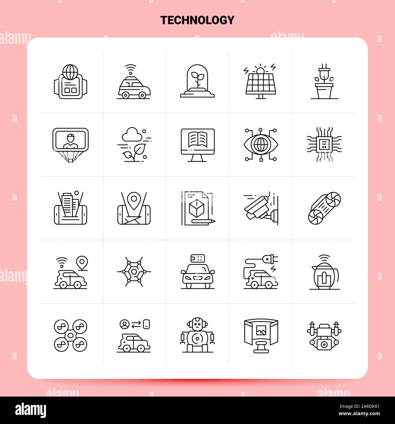Übersicht 25 Technology Icon Set. Vektorliniendesign Schwarze Symbole ...