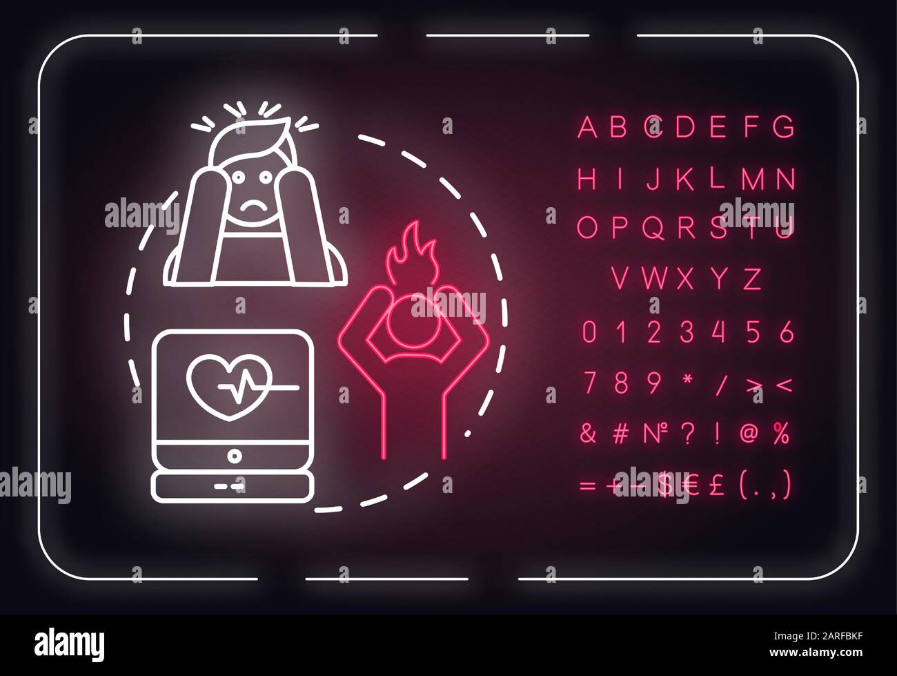 Panik greift das Symbol für das Neonlichtkonzept an. Gefühl der Angst ...