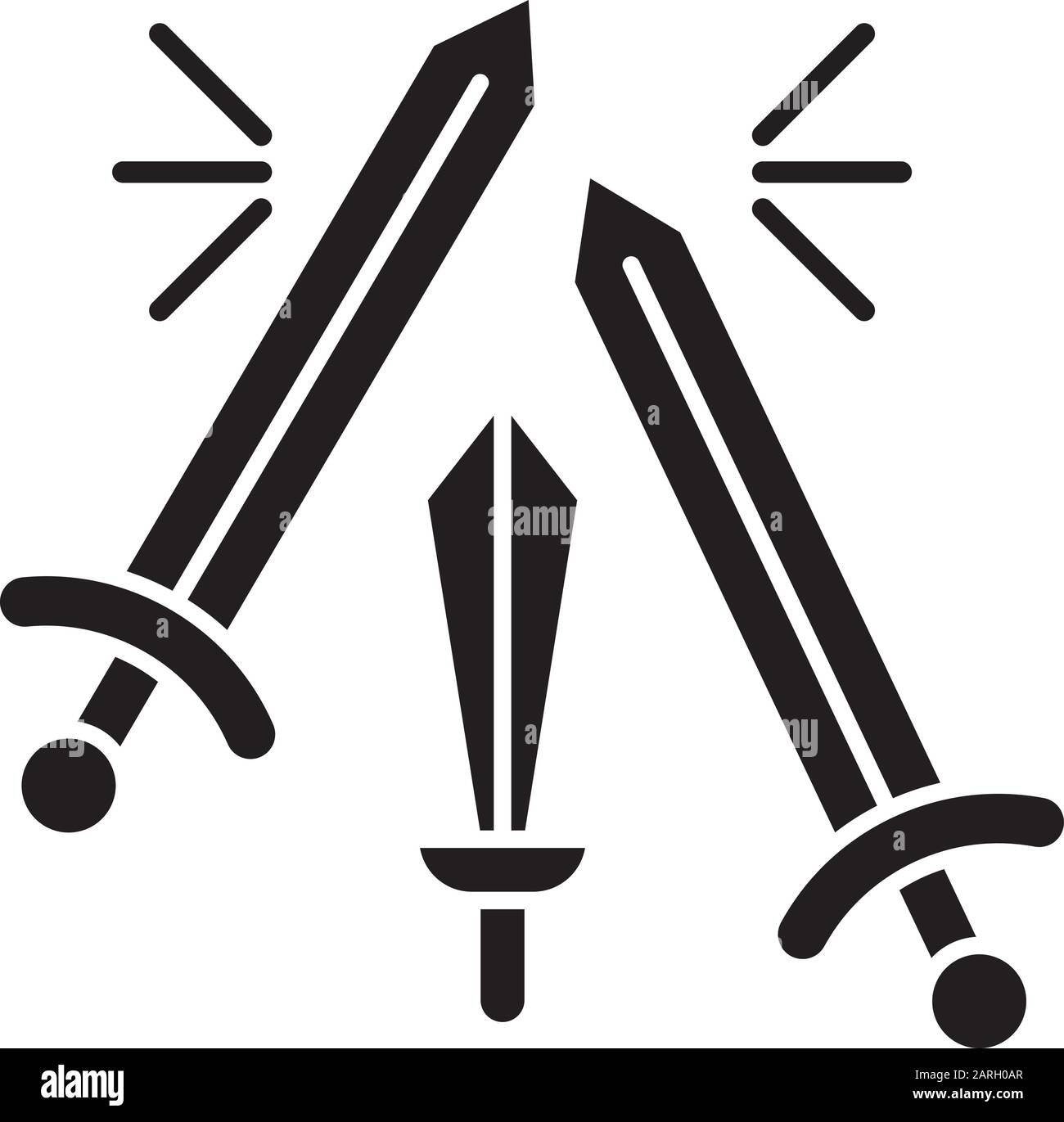 Glyph-Symbol für Schwertkampf. Waffe klemmend. Kampf und Krieg. Alte ...