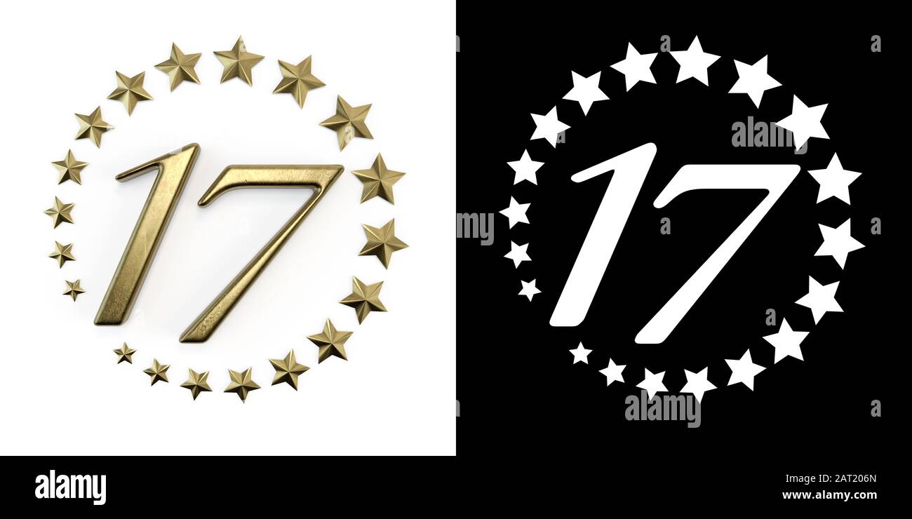 Nummer 17 (Nummer siebzehn) Jubiläumsdesign mit einem Kreis goldener ...