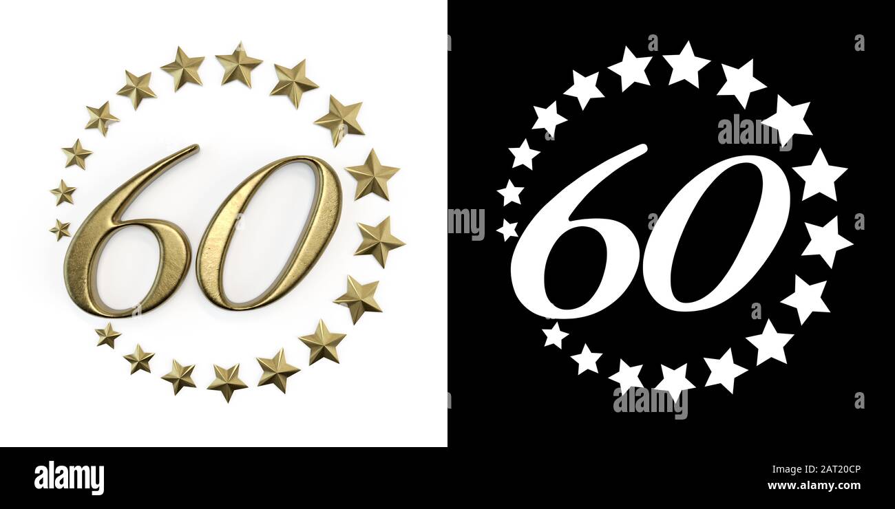 60 (Nummer sechzig) Jubiläumsdesign mit einem Kreis goldener Sterne auf ... 60 (Nummer sechzig) Jubiläumsdesign mit einem Kreis goldener Sterne auf ...