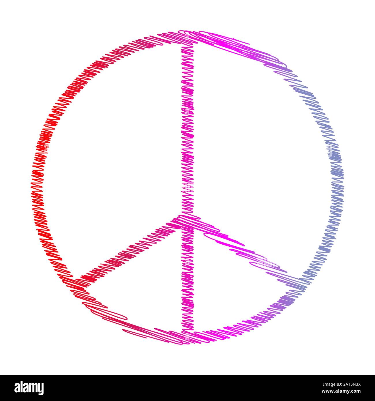 Ein farbenfrohes Symbol für Frieden formt ein gekritztes ...