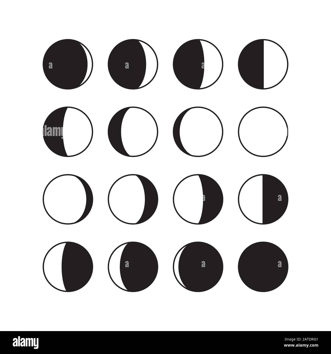 Symbole für Mondphasen. Astronomie-Mondphasen. Ganzer Zyklus von ...