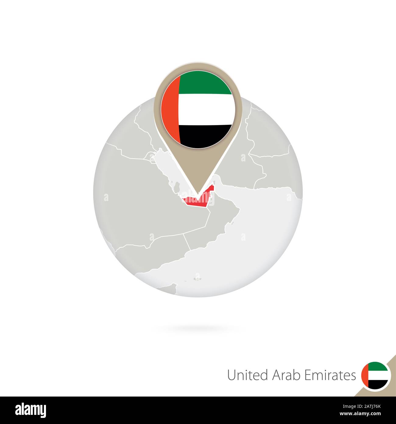 Karte und Flagge der Vereinigten Arabischen Emirate im Kreis. Karte der ...