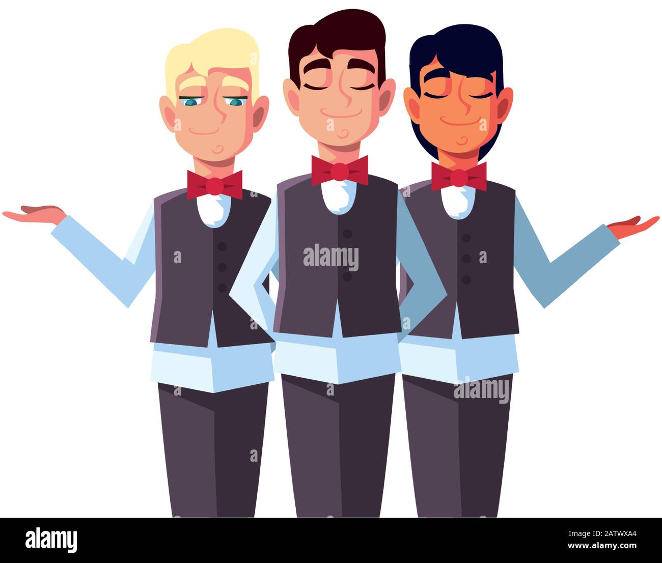 Männer Kellner mit Uniform in verschiedenen Posen Vektorgrafiken Stock ...