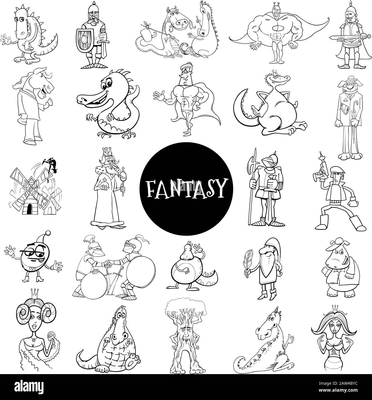 Schwarzweiß Cartoon Illustration Von Funny Fantasy Oder Fairy Tale