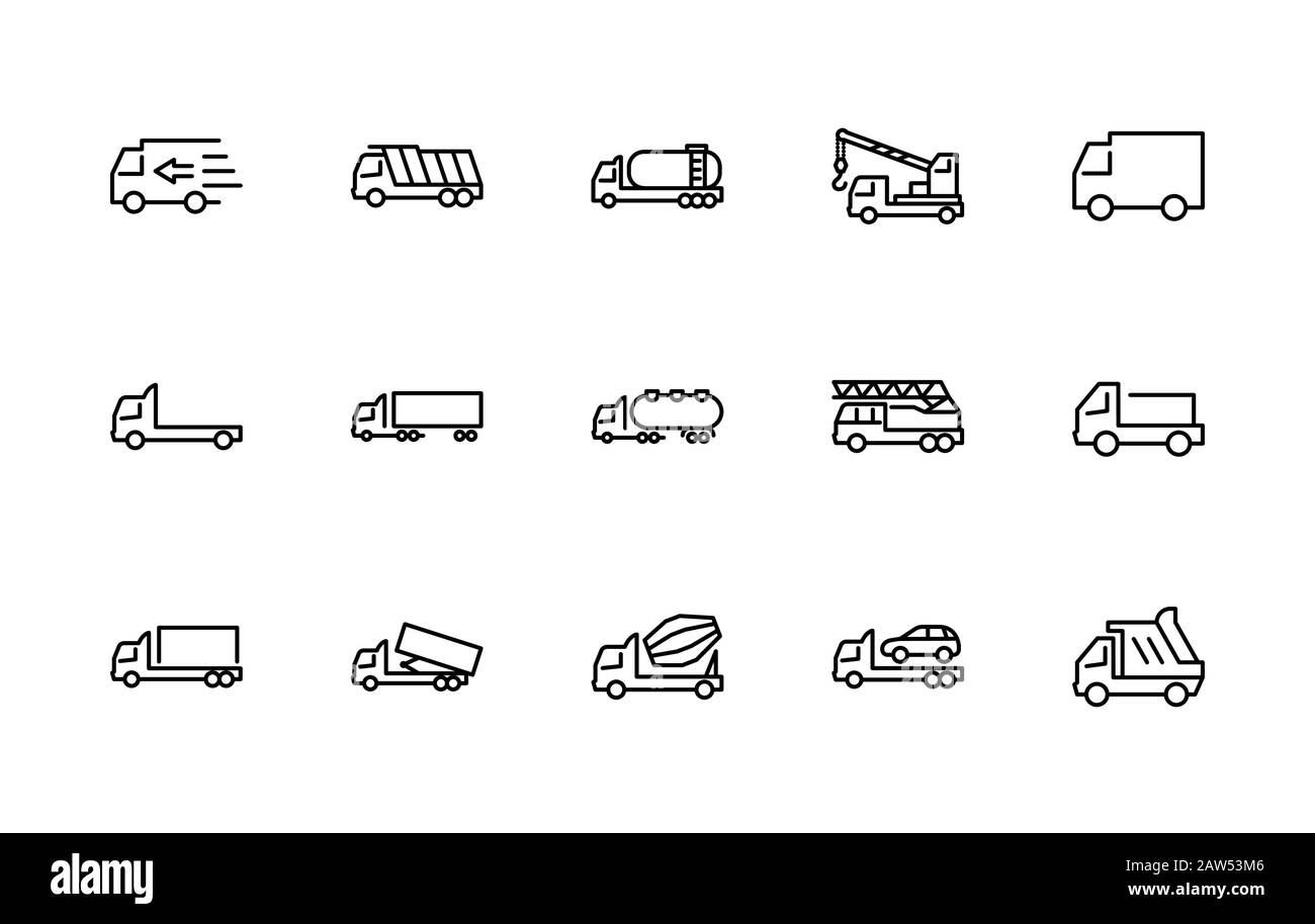 Fahrzeugset der Symbole für die Transportvektor-Linie. Enthält Symbole ...