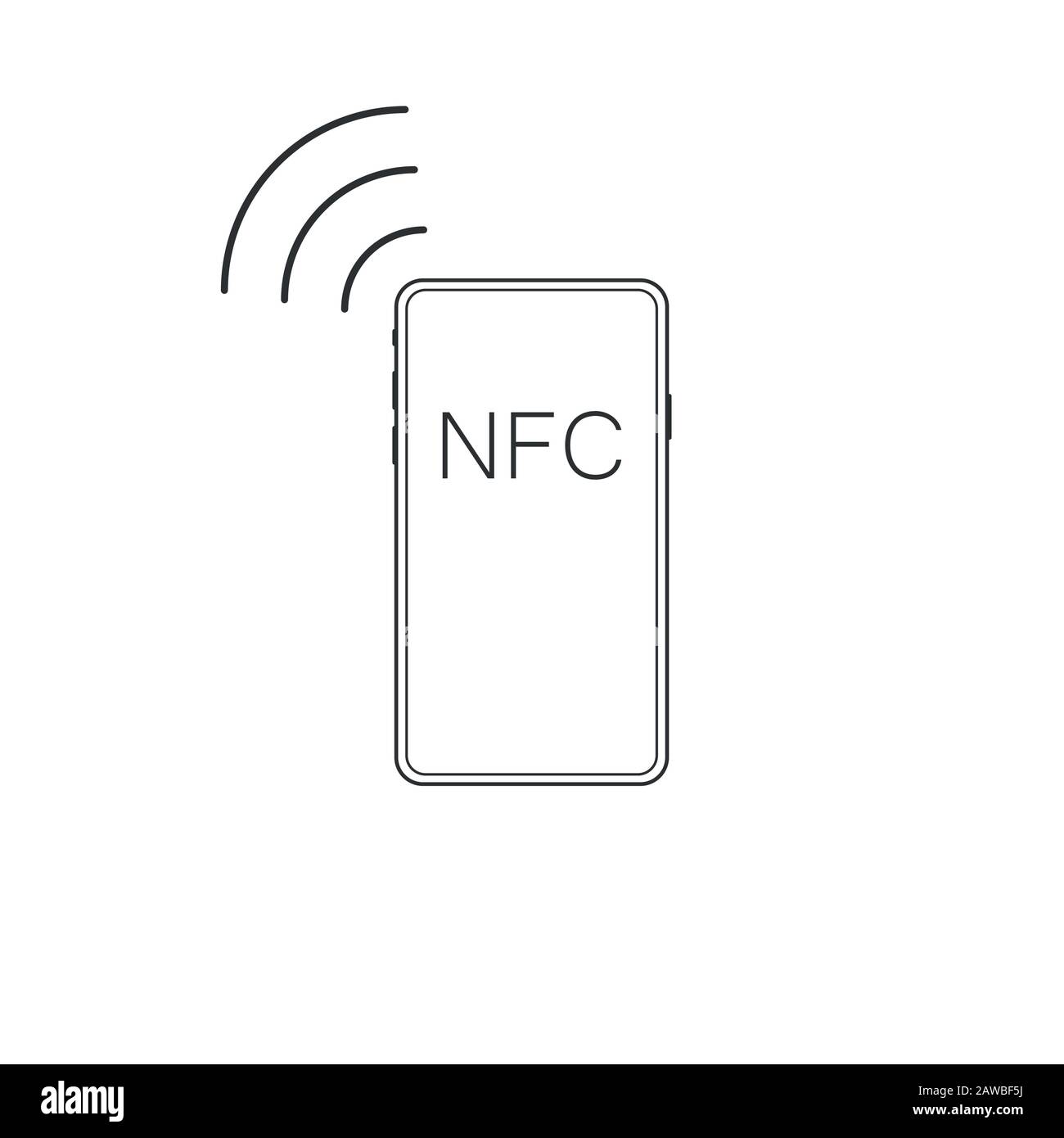 Lineares Symbol für NFC-Smartphone-Signal. NFC-Telefon. Dünne Linie ...