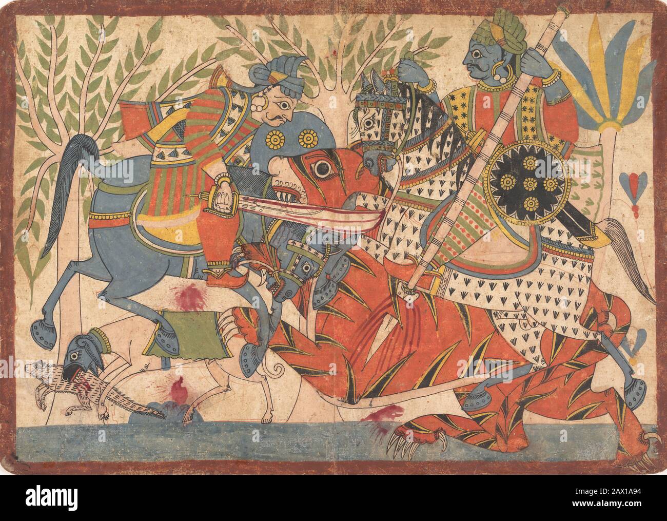 Folio "Harischchandra und sein Minister Töten einen Tiger" aus einer ...