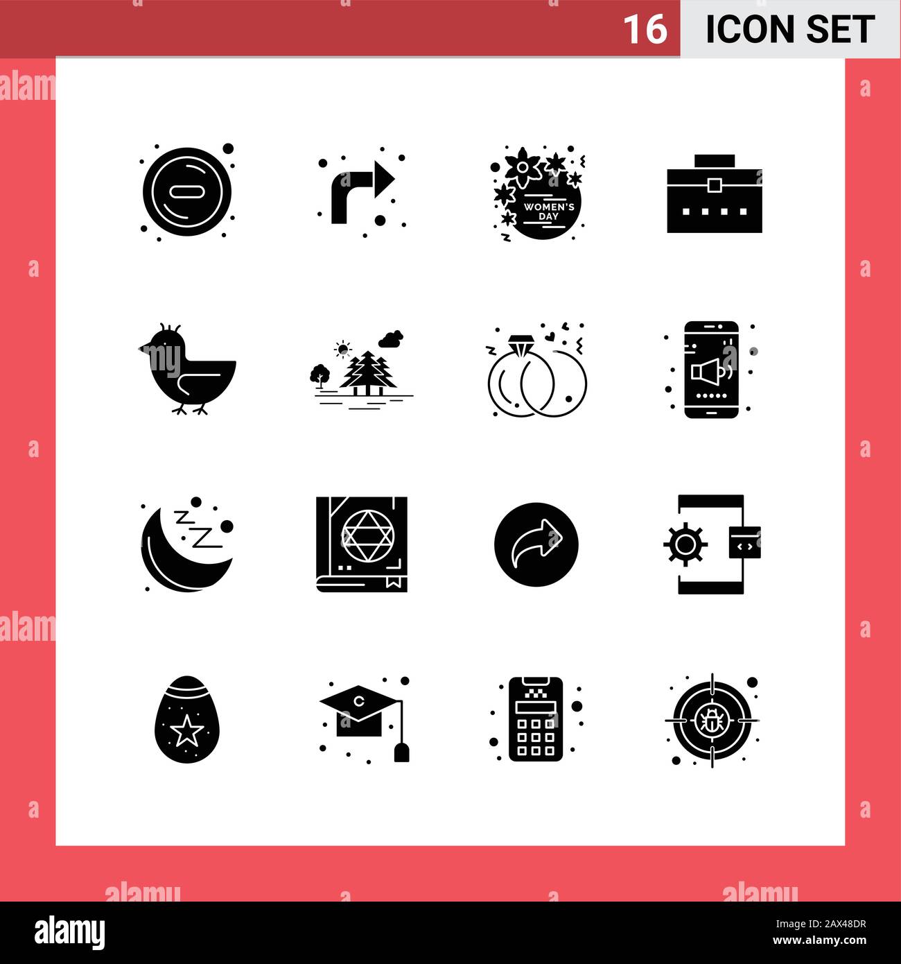 16-Symbol-Pack Glyph-Symbole Im Vollformstil auf weißem Hintergrund ...