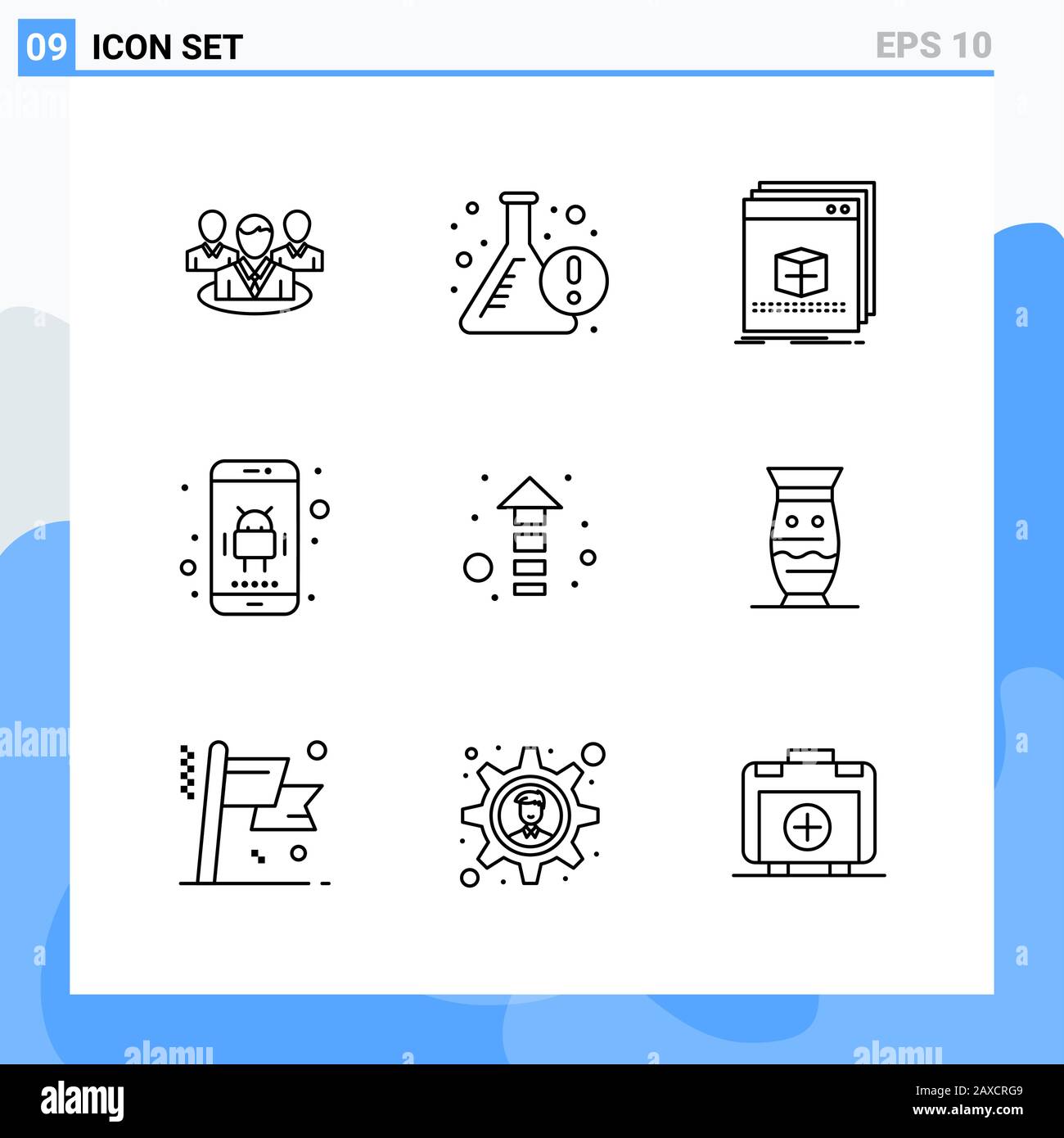 Moderne 9-Zeilige Symbole. Gliederungssymbole für die allgemeine ...