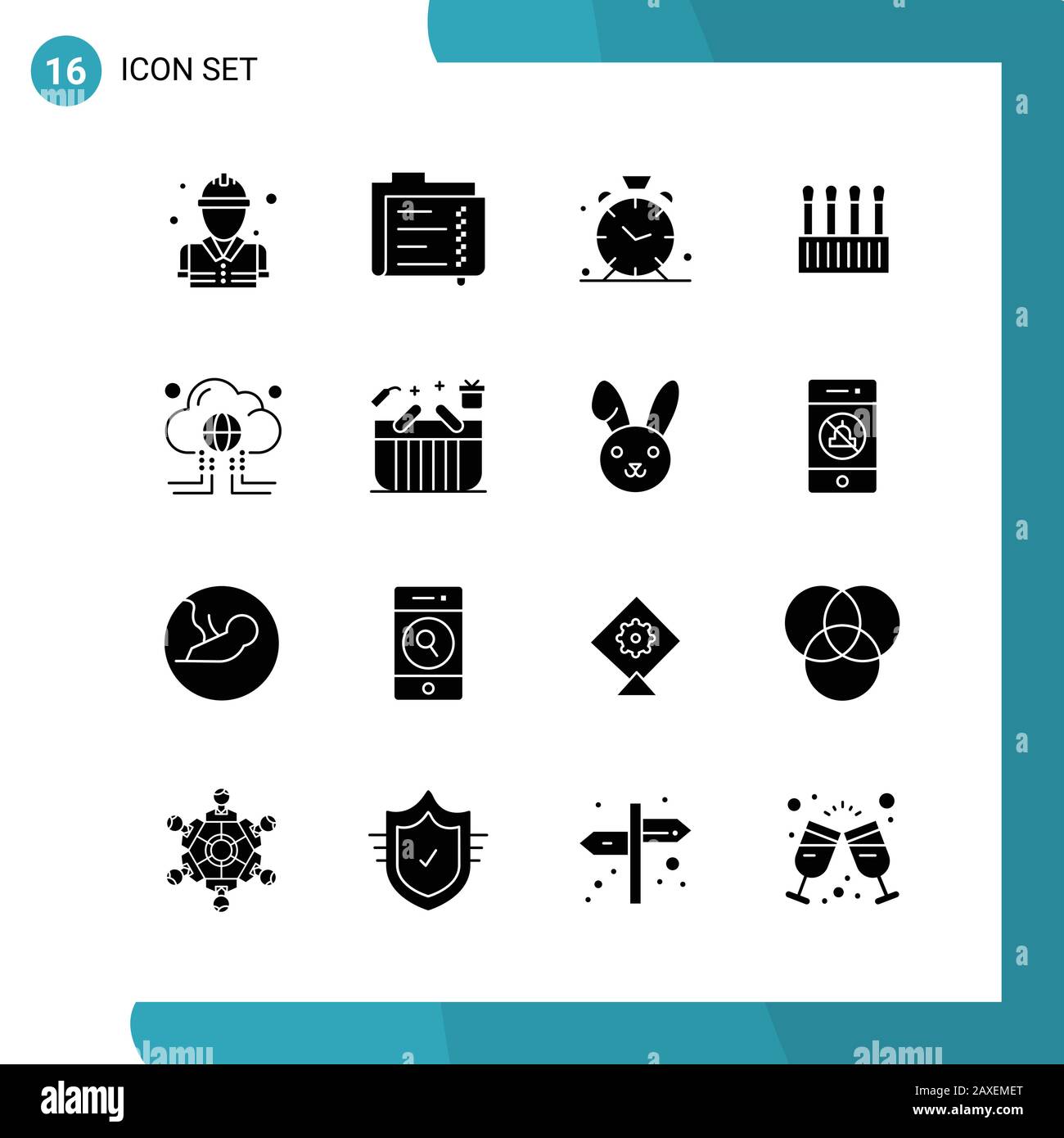 Vector Pack mit 16 Glyph-Symbolen. Symbol für durchgezogene Anzeige Auf ...