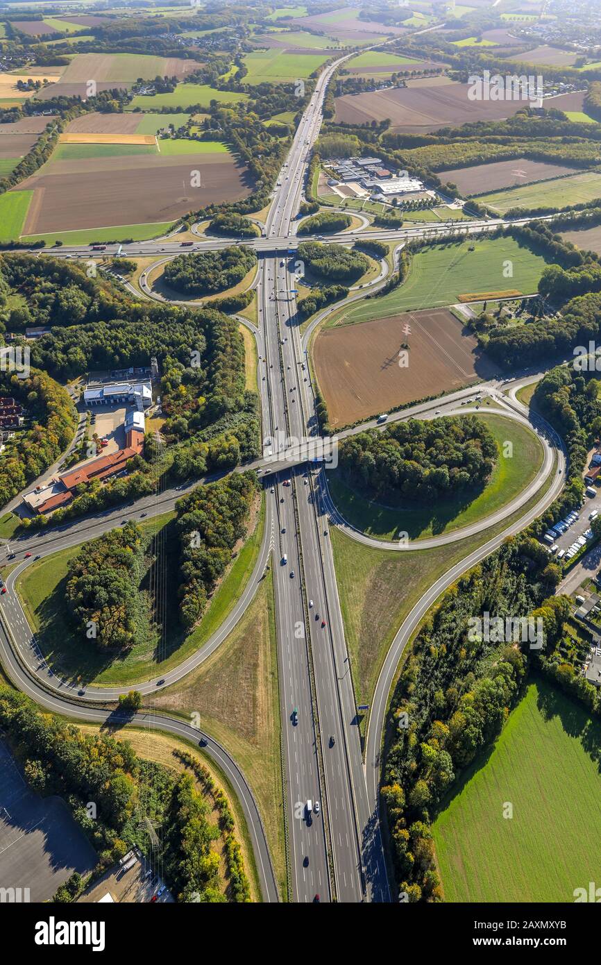 Luftaufnahmen, Autobahnkreuz B1 und Autobahn A1, Autobahnkreuz Dortmund-Unna-Autobahn A1 und ...