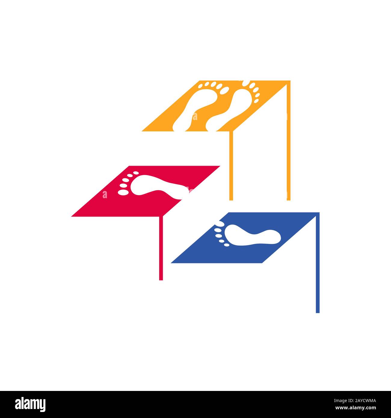 Schritt für Erfolg Logo Design Fußabdruck auf Treppe Zeichen Vektor ...