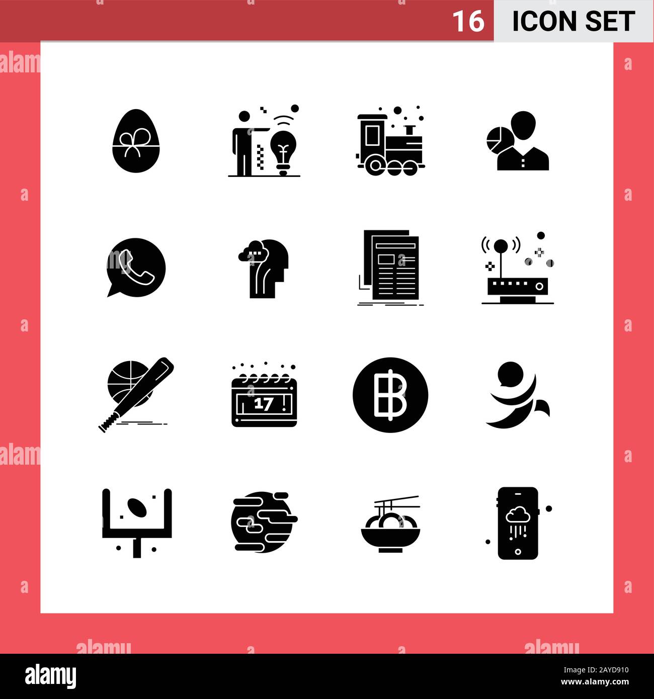 16-Symbol-Pack Glyph-Symbole Im Vollformstil auf weißem Hintergrund ...