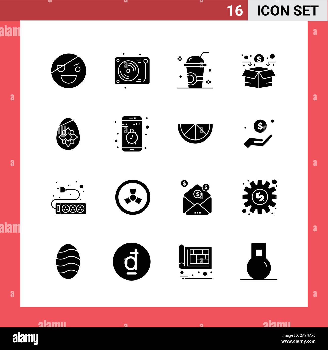 16-Symbol-Pack Glyph-Symbole Im Vollformstil auf weißem Hintergrund ...