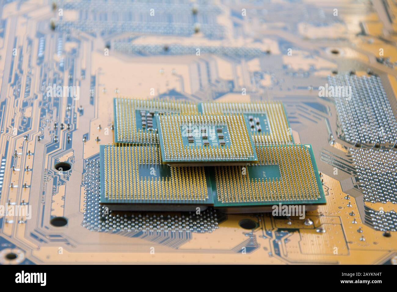 Viele Computer-CPU-Nahaufnahme auf dem Motherboard-Hintergrund, Sockel ...