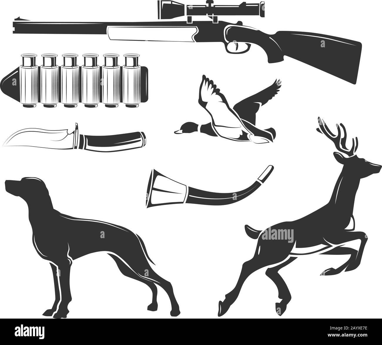 Vektorelemente für Vektoretiketten, Logos, Embleme für alte Jagdclubs ...