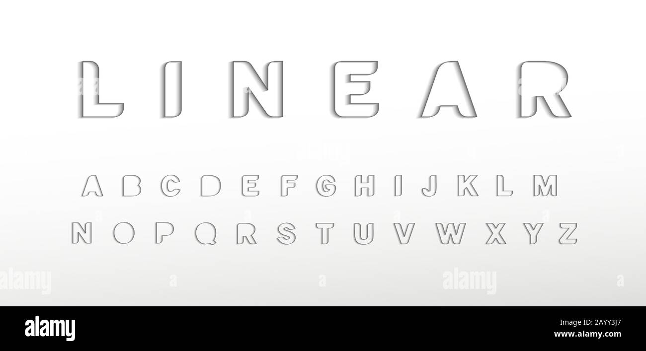 Lineares Grenzalphabet. Dünne Randlinien-Schrift, minimaler Typ für ...