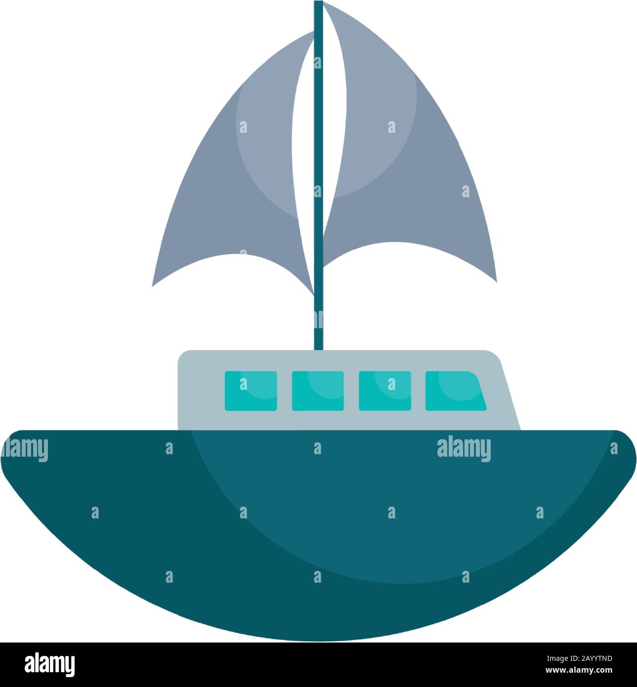 Segelboot flaches Design mit Symbolen, Boot nautischen Transport Meer ...
