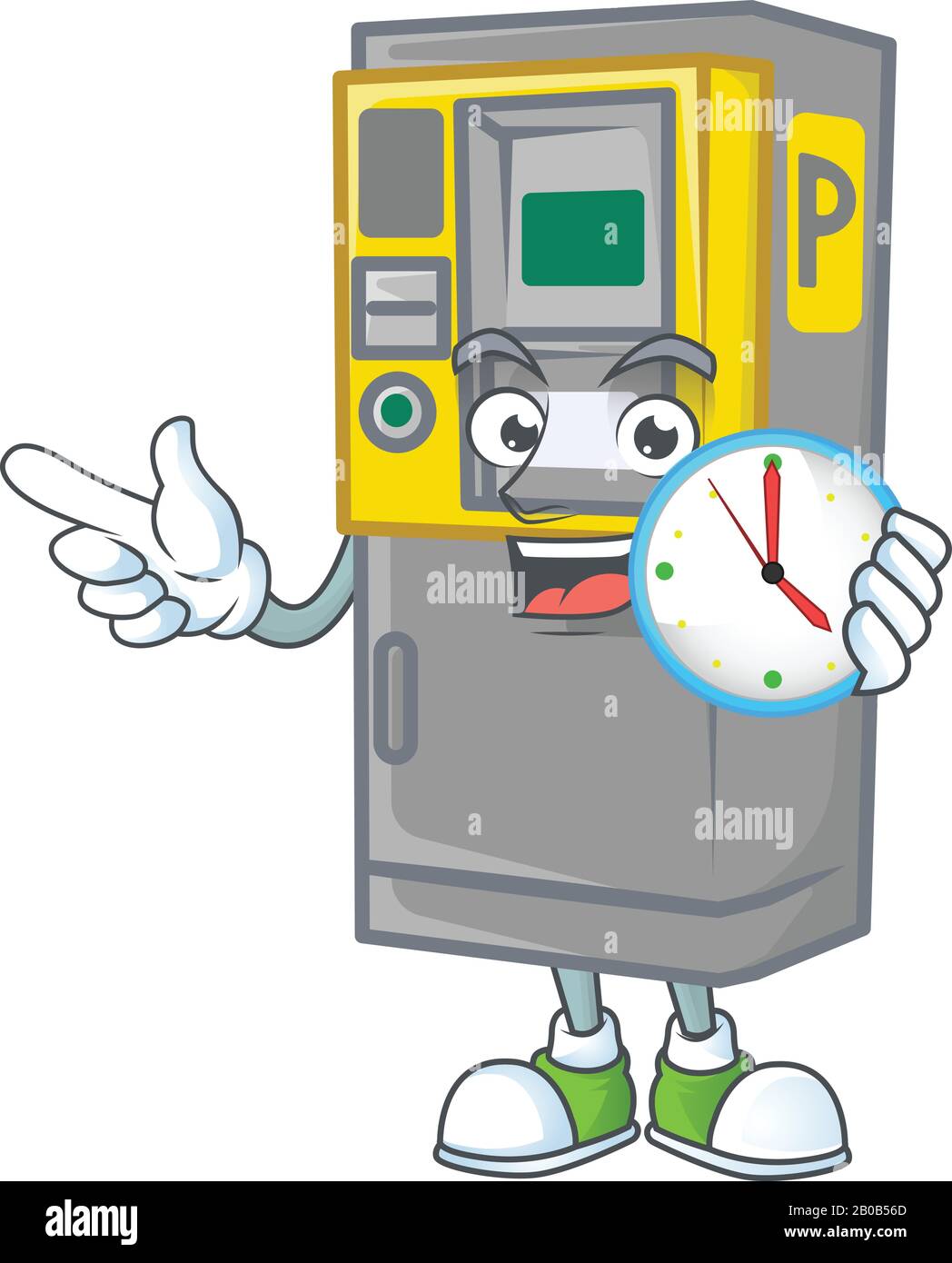 Parkticket-Automat Cartoon-Charakter mit Uhr Stock-Vektorgrafik - Alamy