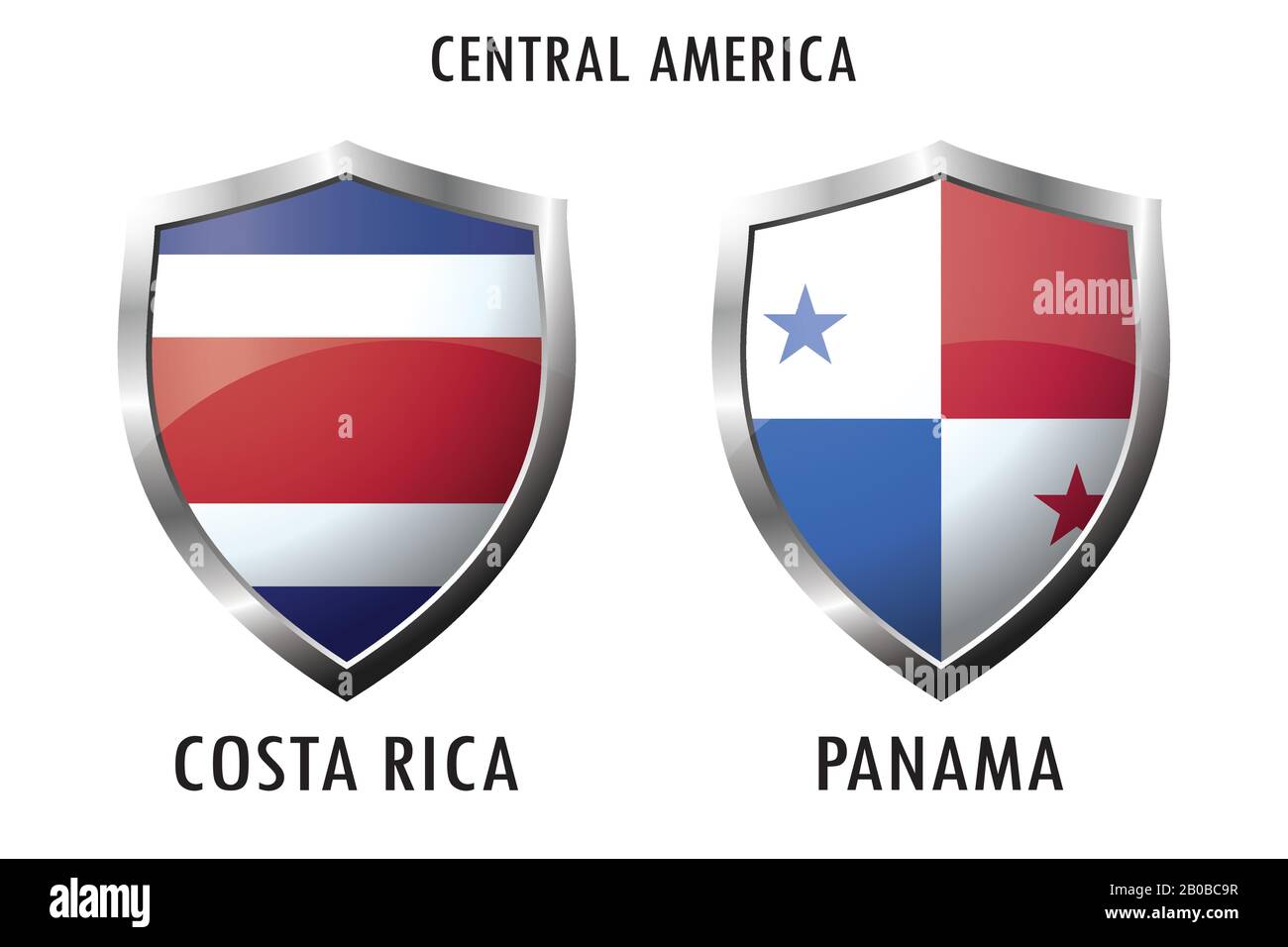Symbolschild mit Flaggen Costa Rica und Panama, isoliert auf weißem ...