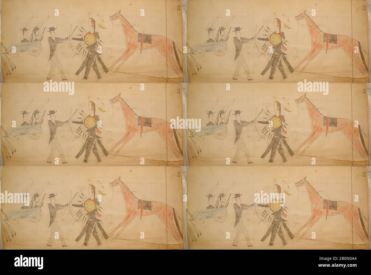 Maffet Ledger: Zeichnung, Süd- und Nordcheyenne, ca. 55-81, Vereinigte ...